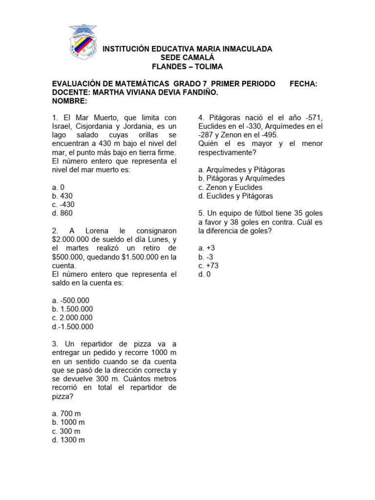 Evaluacion Matematicas 7 2022 | PDF | Matemáticas Evaluacion Matematicas 7 2022 | PDF | Matemáticas