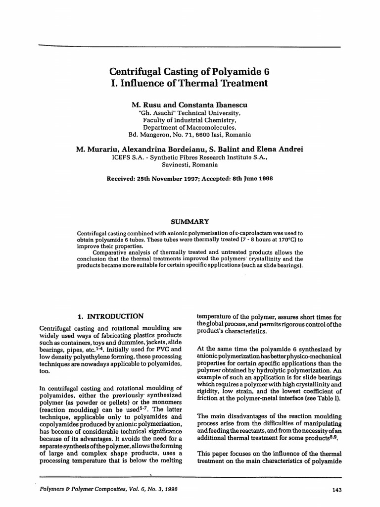 Centrifugal Casting of Polyamide 6 I Influence of | PDF | Polymers | Differential Scanning ...