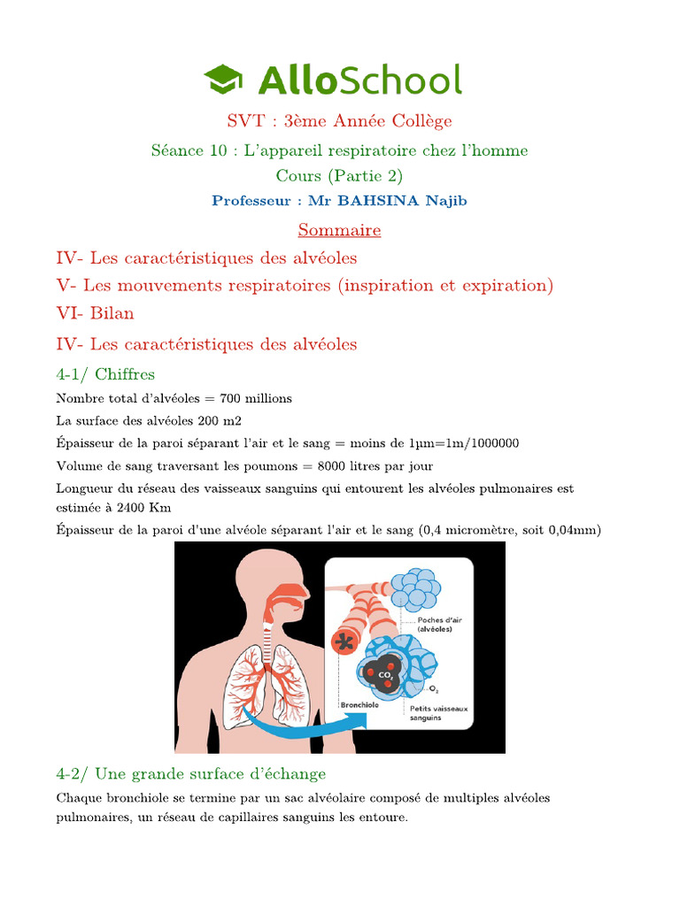 seance-10-l-appareil-respiratoire-chez-l-homme-cours-partie-2 | PDF