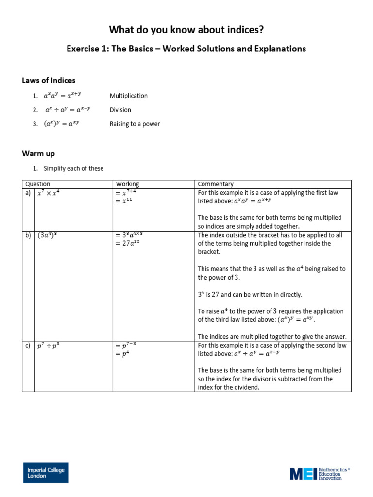 ALM001-1.06p1-worked-exercise-solutions | PDF | Multiplication | Algebra