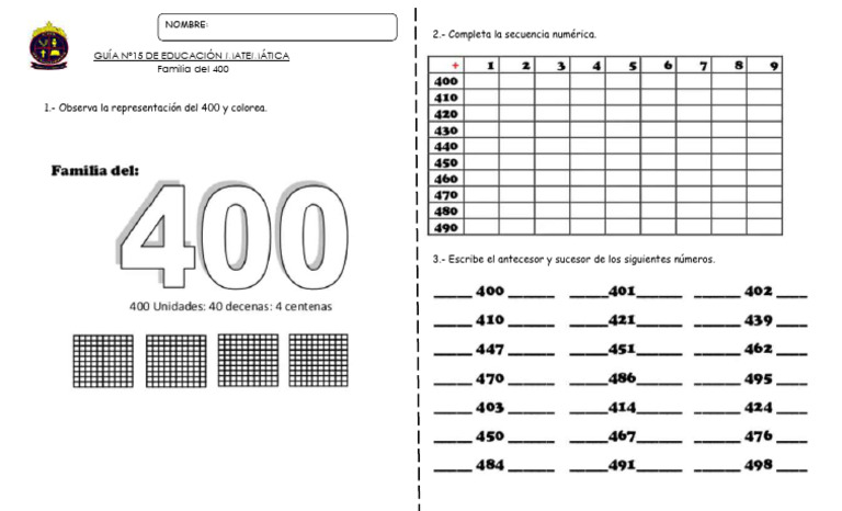 Guia Numeracion Hasta El 400 | PDF | Artes del Lenguaje y Comunicación