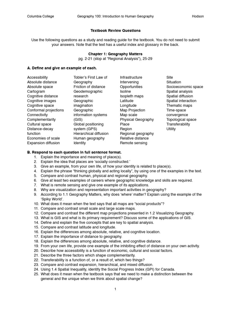 Human Geography Study Guide Questions | PDF | Geography | Geographic ...