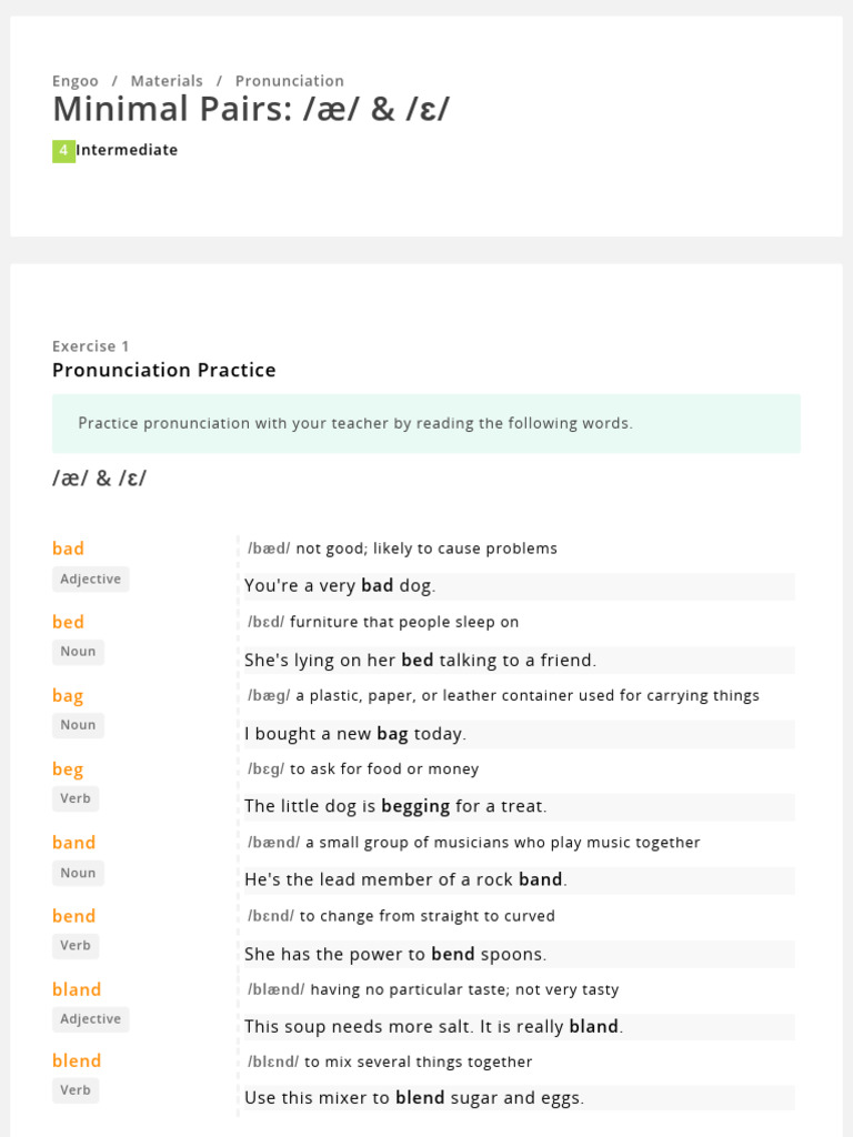 Minimal Pairs - Æ - & - Ɛ - Engoo | PDF | Noun | Cattle