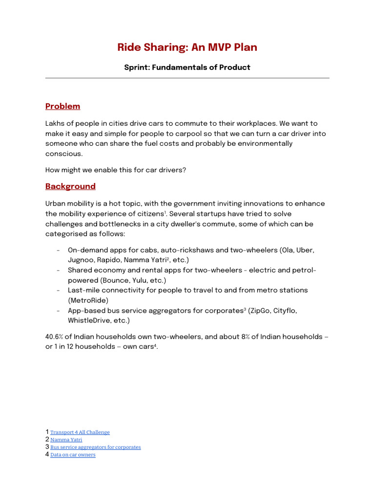 MVP Plan for Ride Sharing App | PDF | Commuting | Car