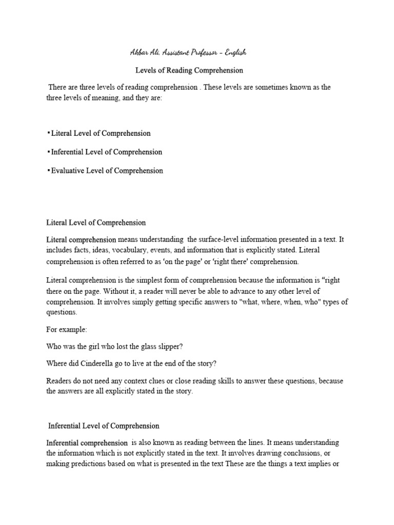 Three Levels of Reading Comprehension | PDF