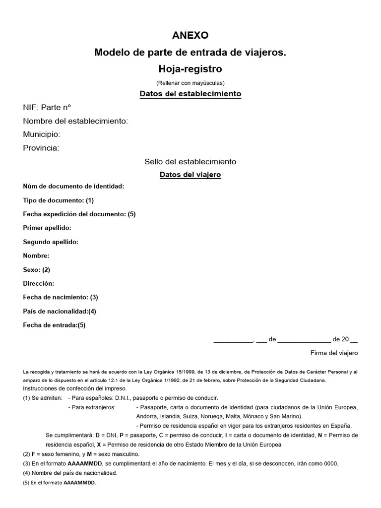 Parte Entrada Viajeros | PDF