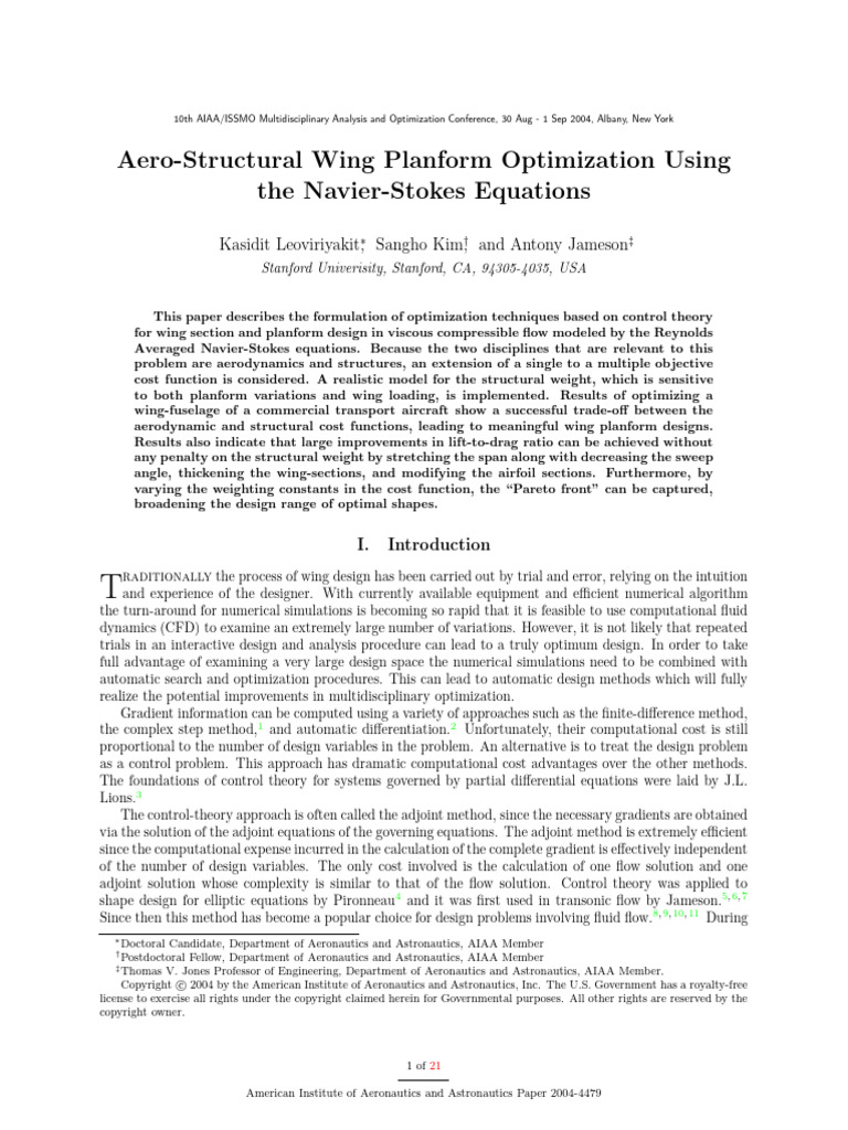Aero Structural Wing Planform Optimization Using T Pdf Mathematical Optimization Aerodynamics
