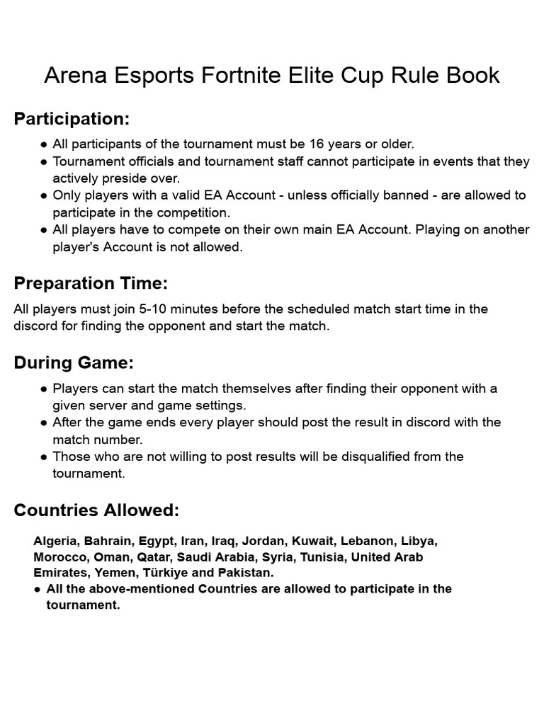 Elite Cup - Fortnite Battle Royale | PDF | Arab World