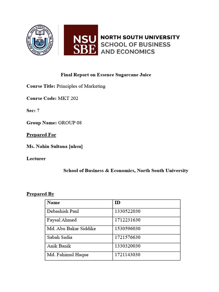 Final Report On Essence Sugarcane Juice | PDF | Cost Of Goods Sold ...