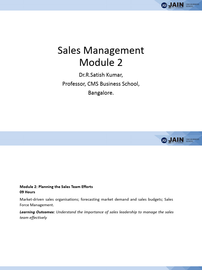 Sales Management - Module 2 | PDF | Forecasting | Sales