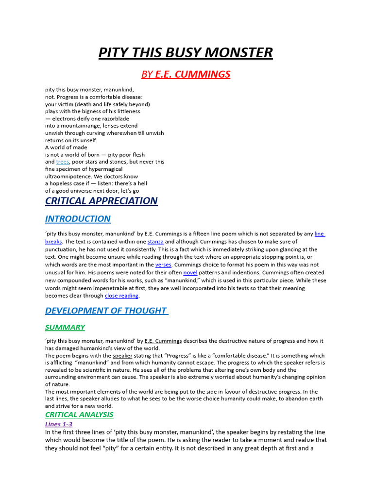 PITY THIS BUSY MONSTER | PDF | Poetry | Science