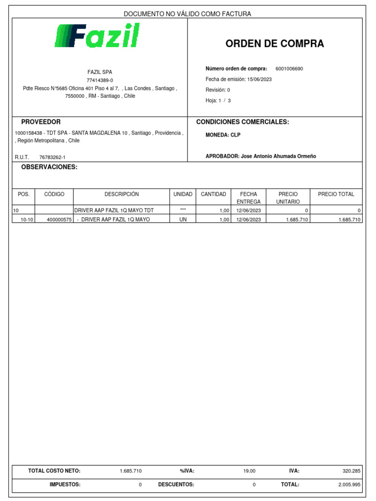 Orden de Compra: Proveedor Condiciones Comerciales | PDF | Factura | Soborno