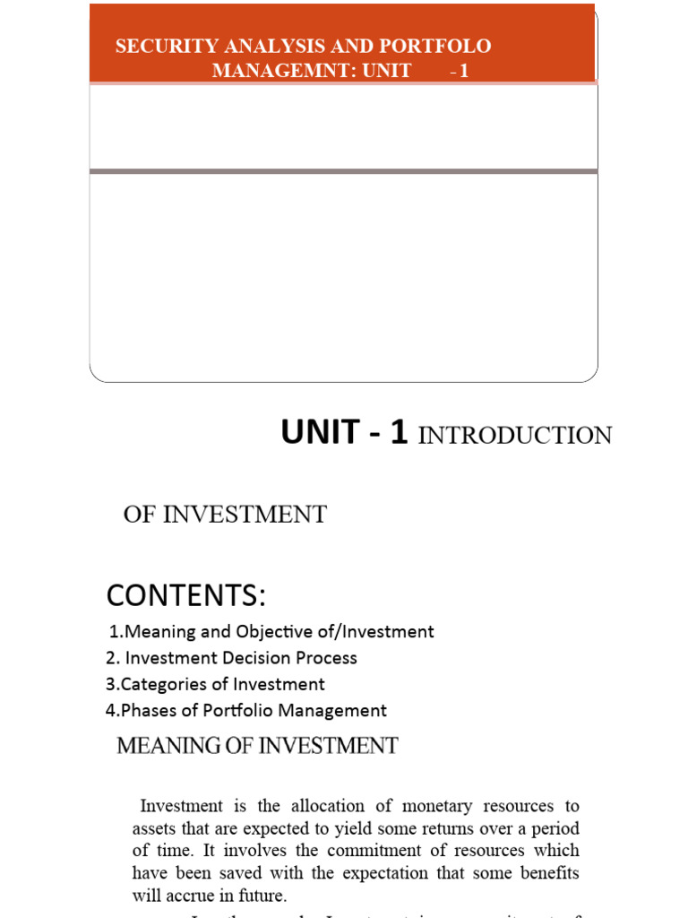 Security Analysis and Portfolo Management Unit 1 ASR | PDF | Investing | Stocks
