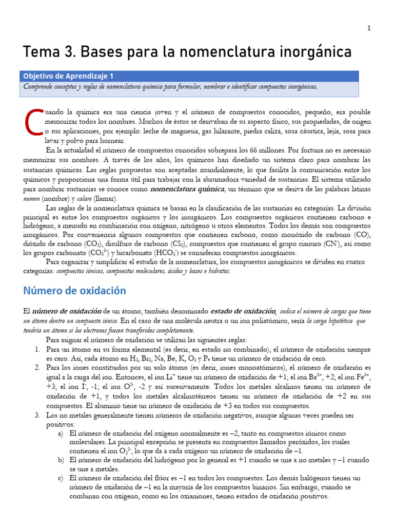 Tema 3. Bases para La Nomenclatura Inorgánica | PDF | Compuestos químicos | Ácido