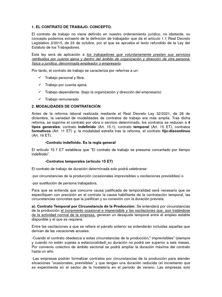 Modalidades del Contrato de Trabajo en España | PDF | Derecho laboral ...