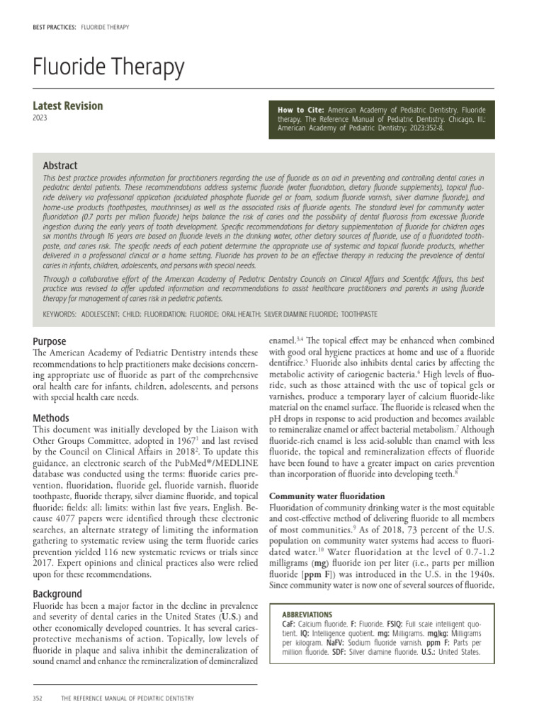 ARTICULO AMERICAN ACADEMY OF PEDIATRIC Fluoride Therapy | PDF ...