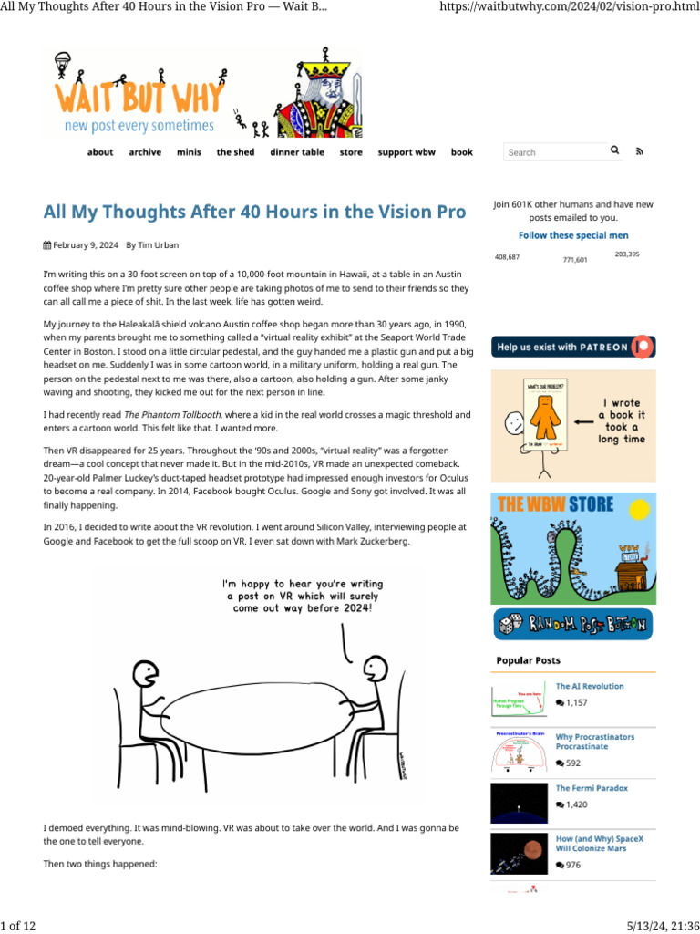 All My Thoughts After 40 Hours in The Vision Pro - Wait But Why | PDF ...