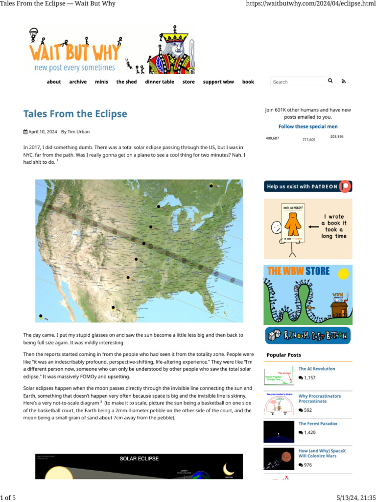 Tales From The Eclipse - Wait But Why | PDF | Solar Eclipse | Sky