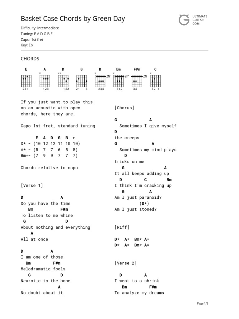Basket Case Chords | PDF | Song Structure | Musical Instruments