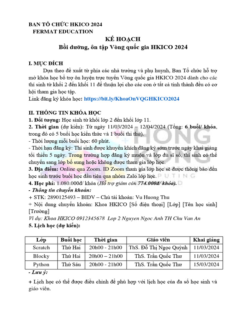 K - Ho - CH Ôn T - P VQG HKICO 2024 | PDF