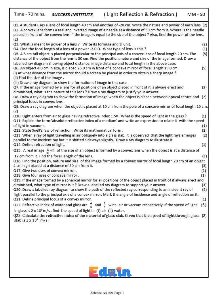 Light Reflection And Refraction Pdf Mirror Physical Phenomena