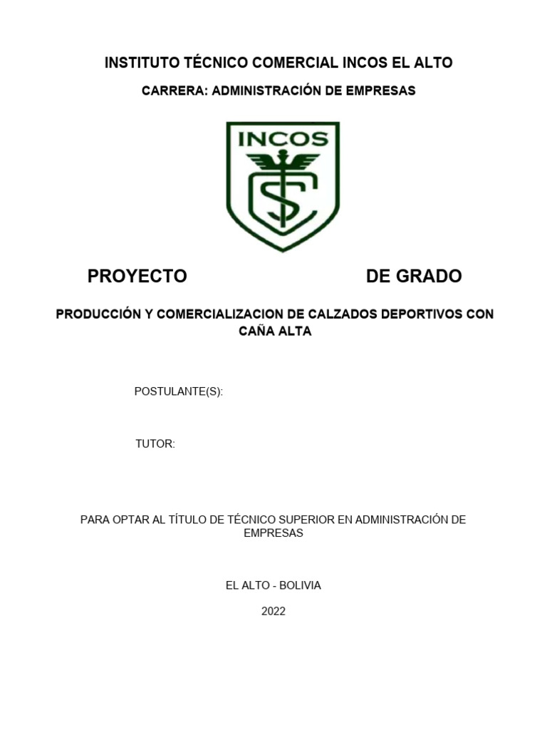 CARATULA DE PROYECTO DE GRADO INCOS | PDF