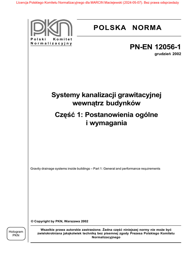 Polska Norma: PN-EN 12056-1 | PDF