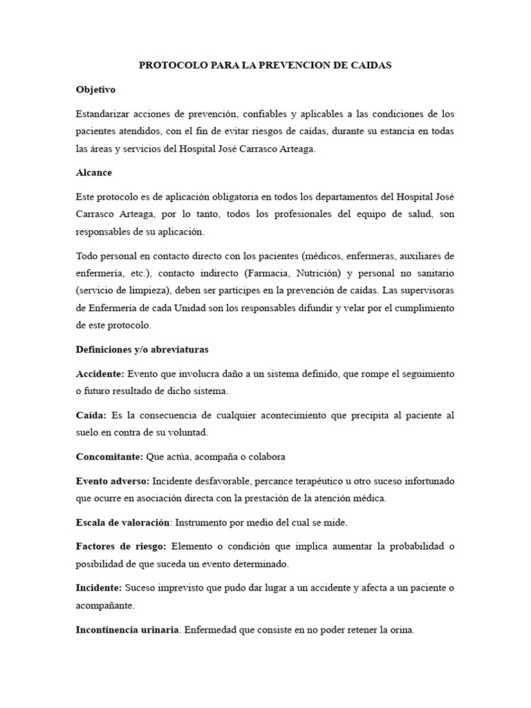 Protocolo para La Prevencion de Caidas | Descargar gratis PDF ...