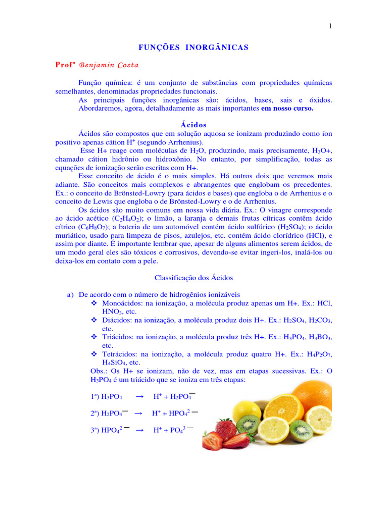 Fun Es Inorg Nicas Ac B | PDF | Ácido | Química Inorgânica