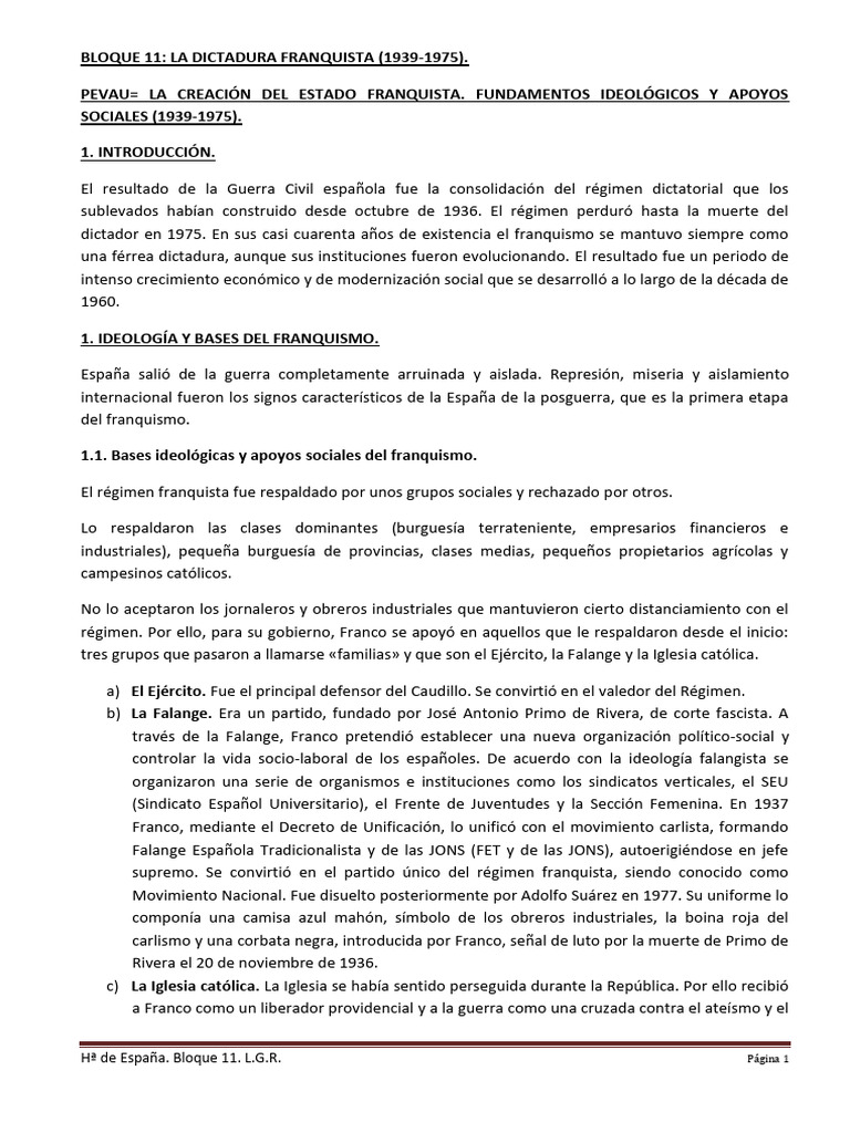 Bloque 11. La Creación Del Estado Franquista | PDF | España franquista | Francisco franco