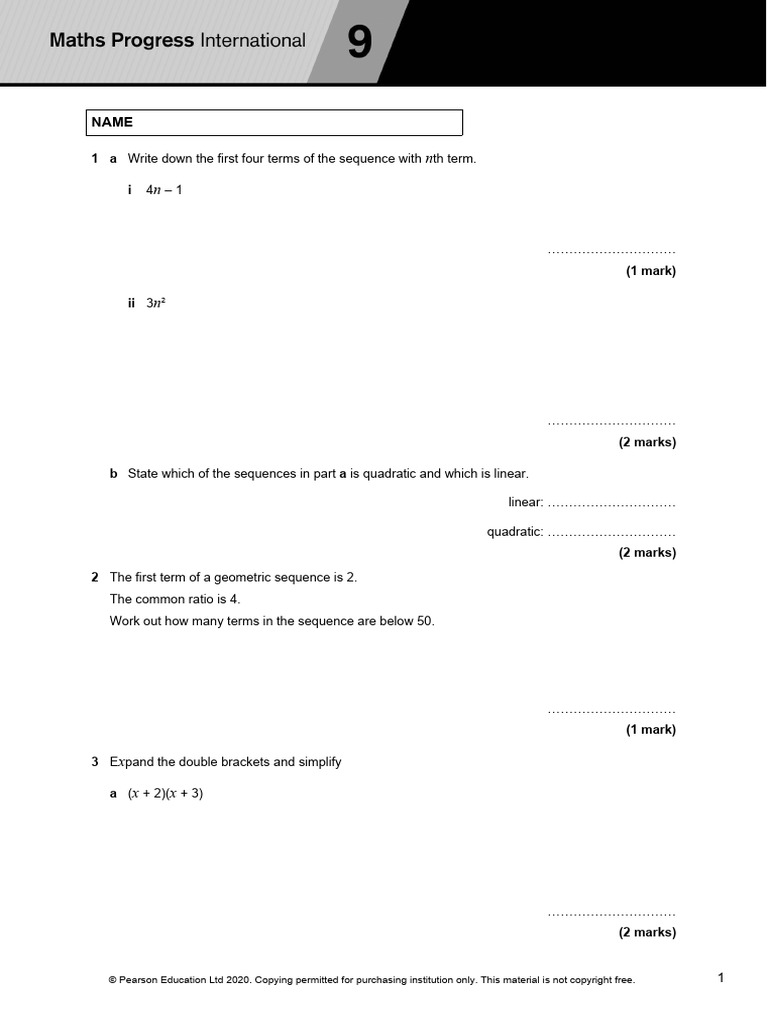 mathsprog_int_pa_y9_u03_test | PDF | Mathematics