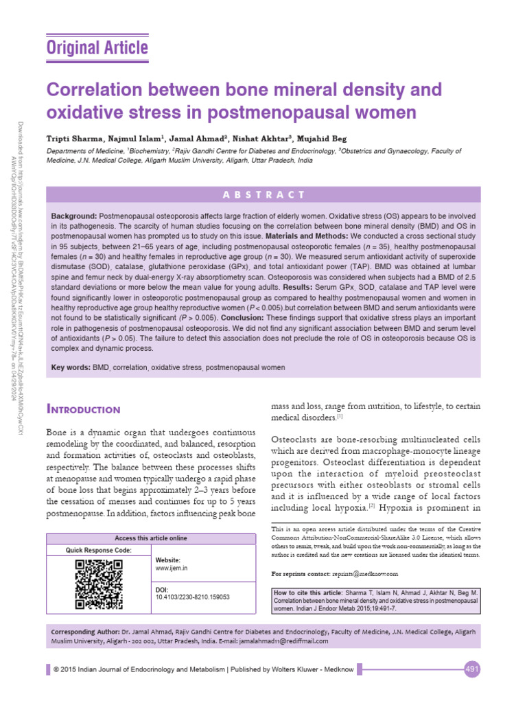 Correlation Between Bone Mineral Density And.9 | PDF | Osteoporosis | Bone