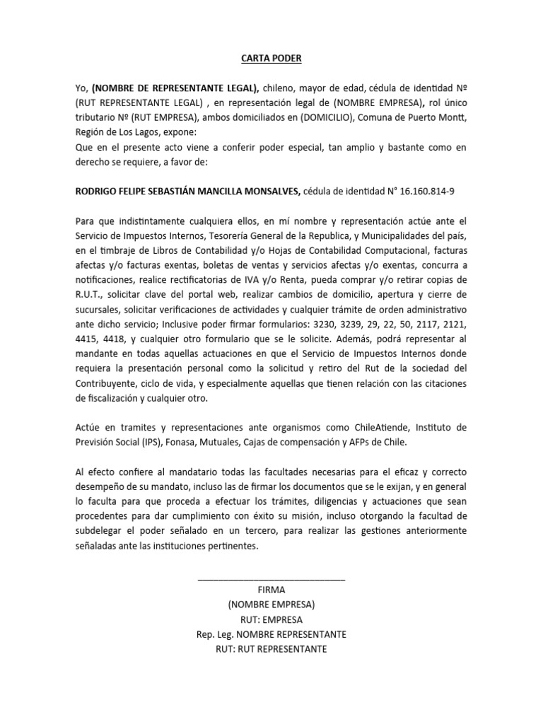 Poder de Representación Ejemplo | PDF | Documento de identidad | Gobierno