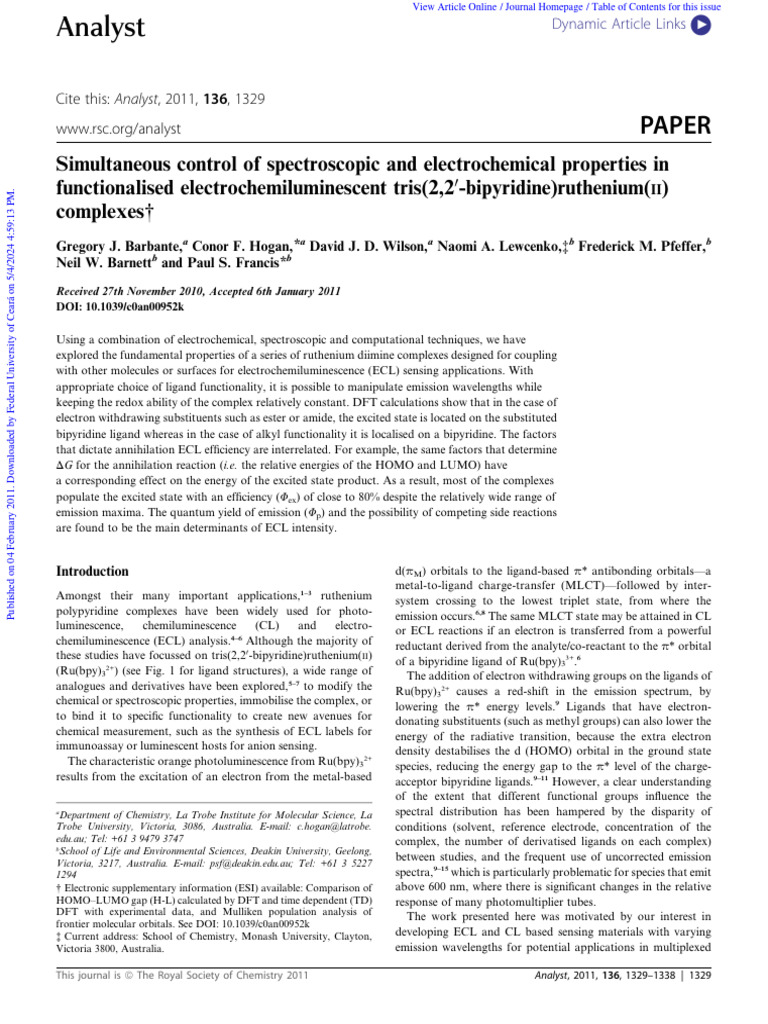 Tris (2,20 Bipyridine) Ruthenium (II) | PDF | Chemistry | Chemical ...