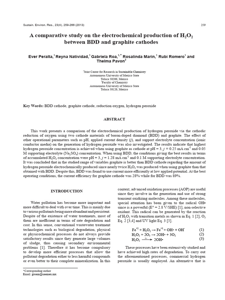 A Comparative Study On The Electrochemical Production of H2O2 Grafito ...