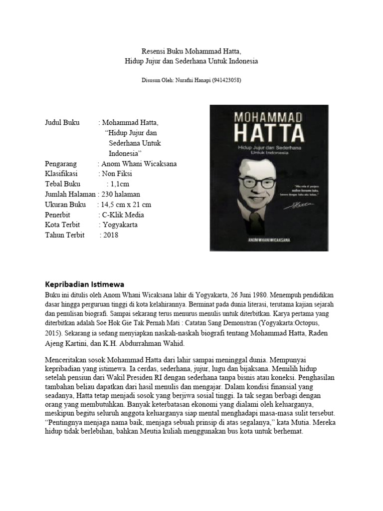 Resensi Buku Mohammad Hatta - Nurafni Hanapi (941423058) | PDF