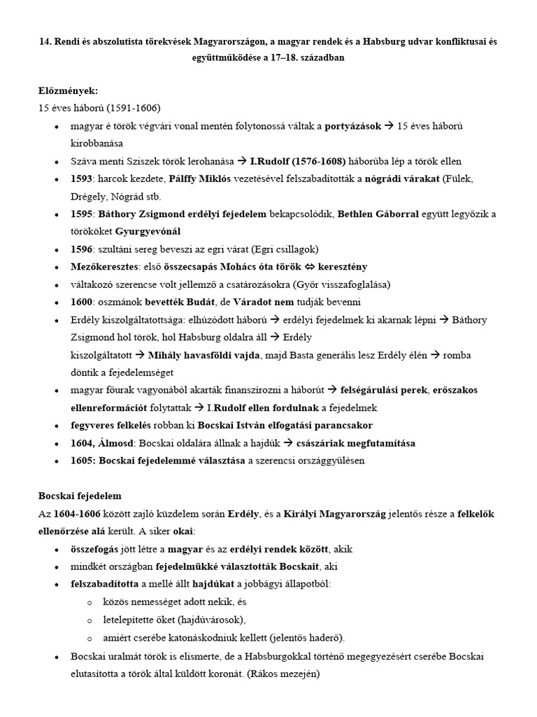 14. Rendi És Abszolutista Törekvések Magyarországon, A Magyar Rendek És ...