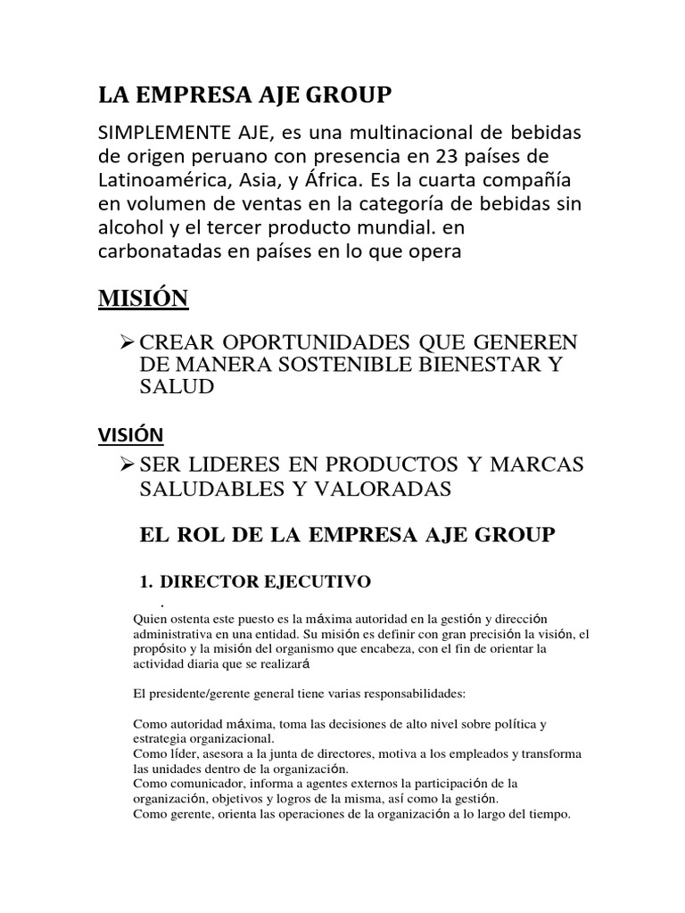 Estructura y Misión de AJE Group | PDF | Marketing | Gestión de recursos humanos