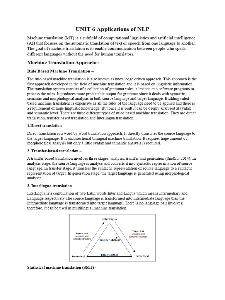 UNIT 6 Applications of NLP | PDF | Translations | Linguistics