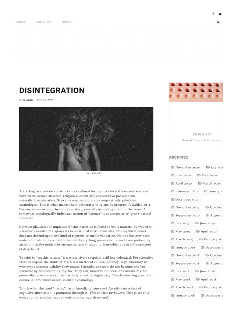 Nick Land - Disintegration - Jacobite 2019 | PDF | Clade | Entropy
