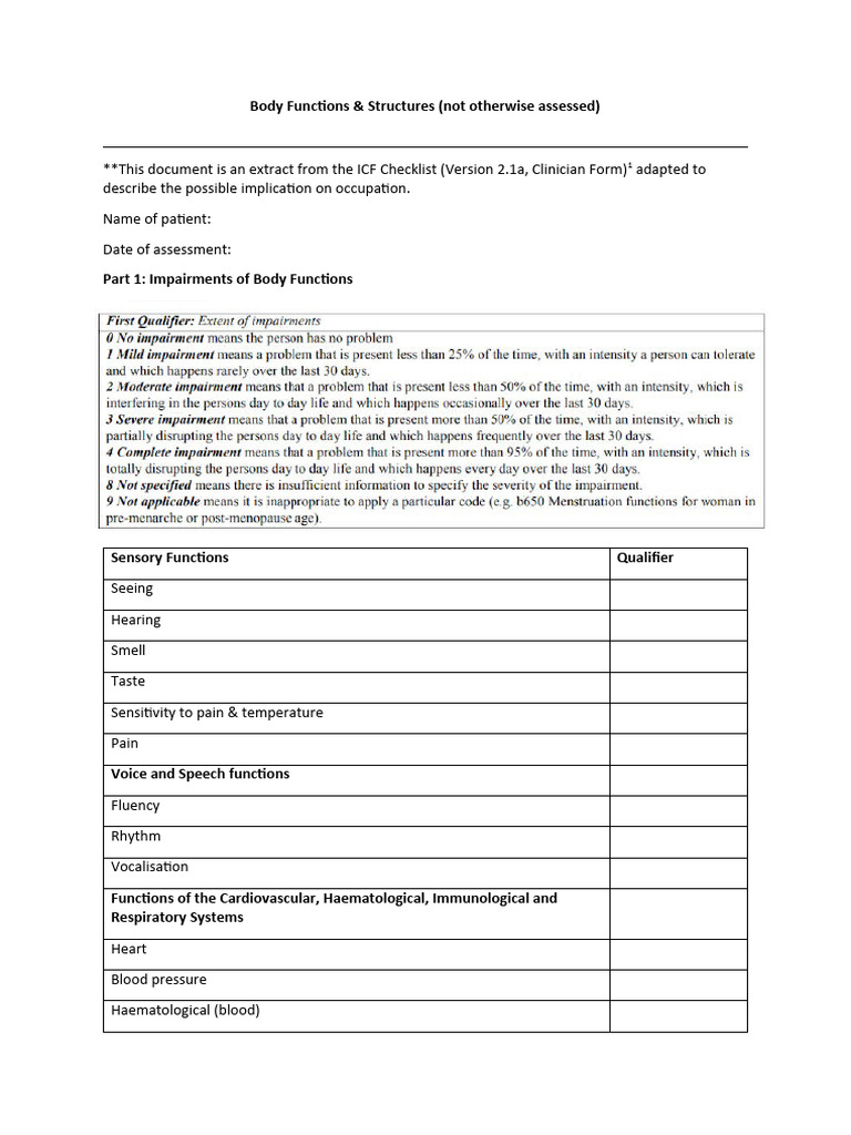 Body Functions & Structures Assessment Guide | PDF | Pain | Endocrine ...