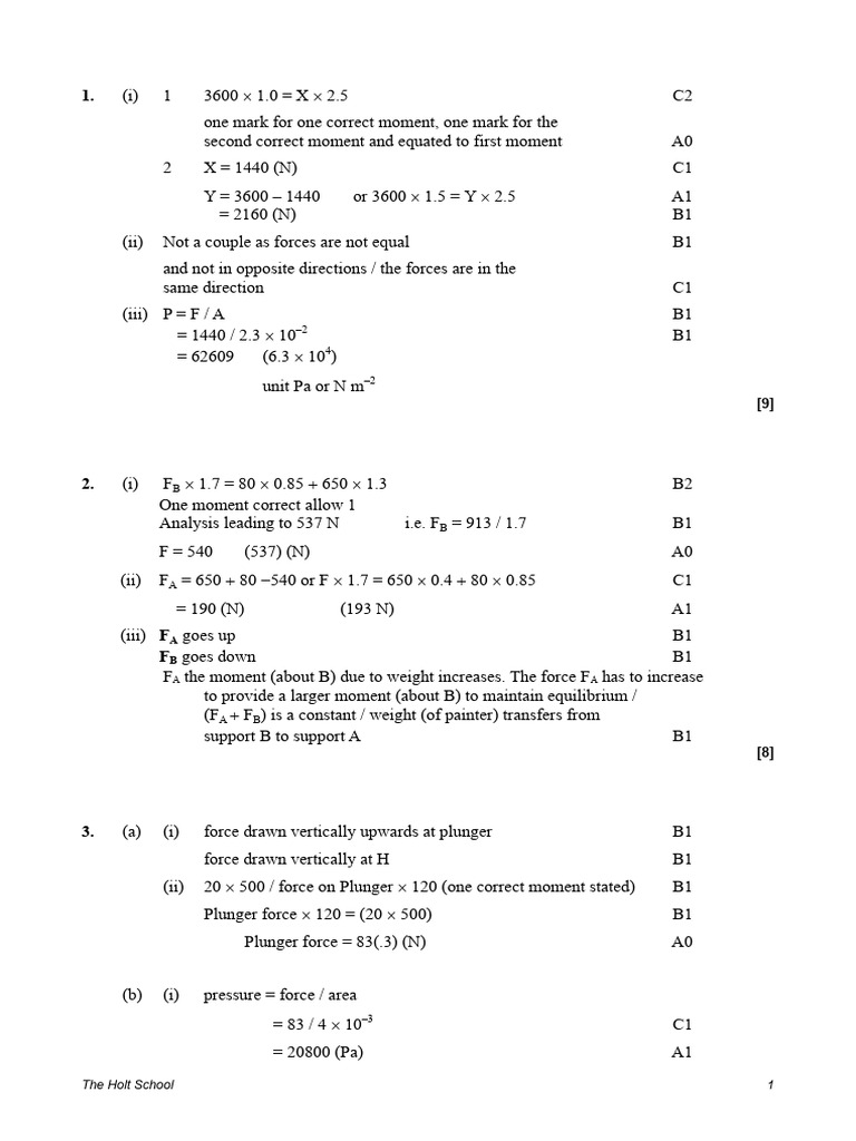 Moments Equilibrium Answers | PDF | Force | Mechanics