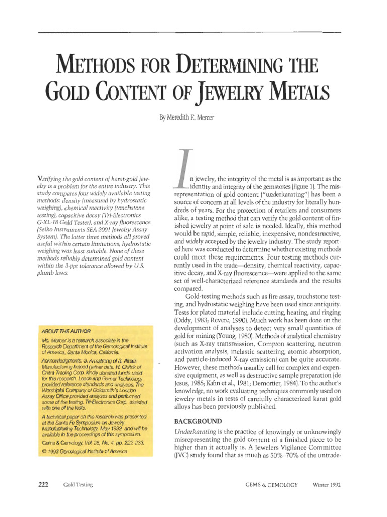 Evaluating Gold Testing Methods | PDF | Metallurgical Assay | Gold