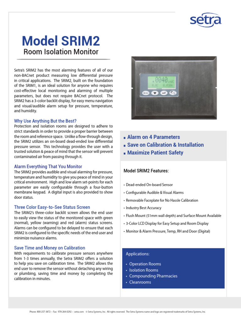 Setra Model SRIM2 Data Sheet | PDF | Sensor | Pressure Measurement