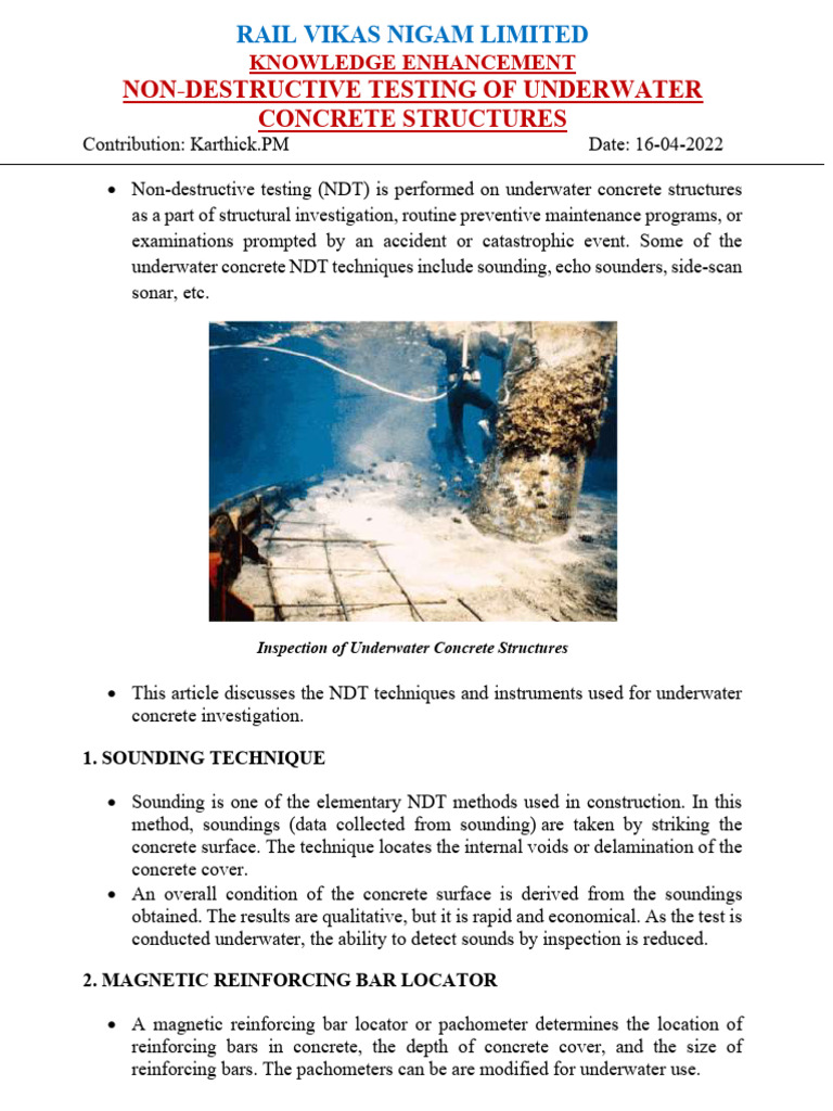 NDT Techniques for Underwater Concrete | PDF | Nondestructive Testing ...