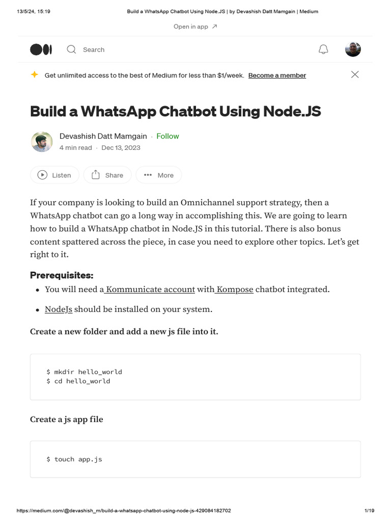 Build A WhatsApp Chatbot Using Node - JS - by Devashish Datt Mamgain - Medium | PDF | Cyberspace ...