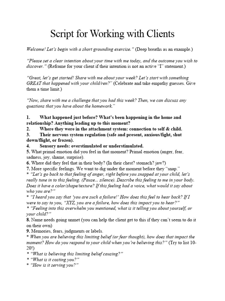 Script For Working With Clients | PDF | Feeling | Experience