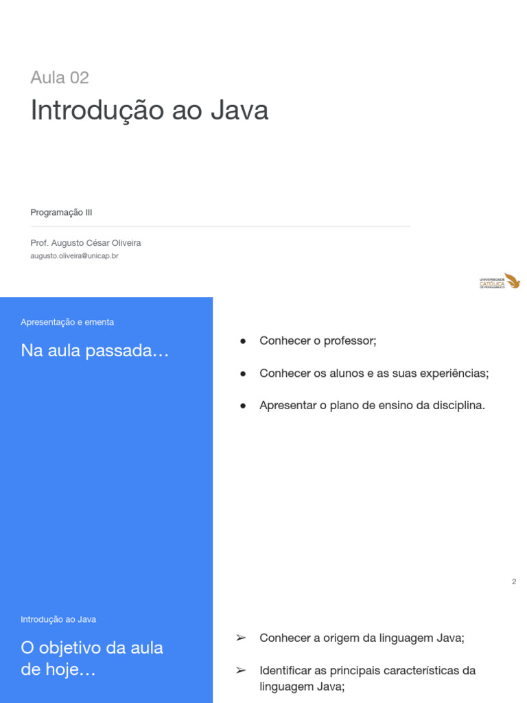 Aula 02 - Introdução Ao Java - Programação | PDF | Java (linguagem de ... Aula 02 - Introdução Ao Java - Programação | PDF | Java (linguagem de ...