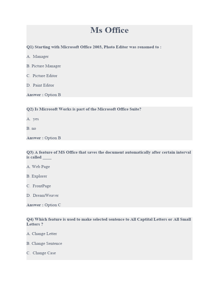 Ms Office MCQ | PDF | Microsoft Excel | Spreadsheet Ms Office MCQ | PDF | Microsoft Excel | Spreadsheet