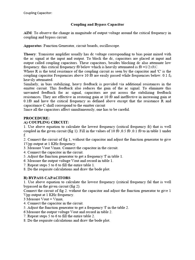 Coupling and Bypass Capacitor New | PDF | Capacitor | Electrical Network
